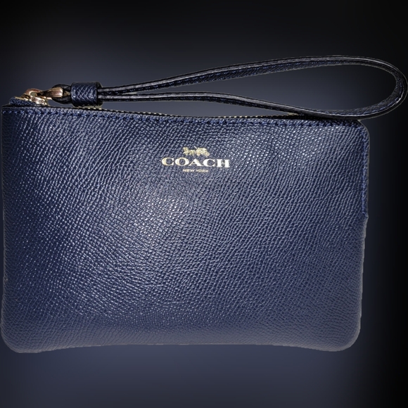 Coach | Bags | Coach Navy Leather Crossgrain Corner Zip Clutch Wallet ...